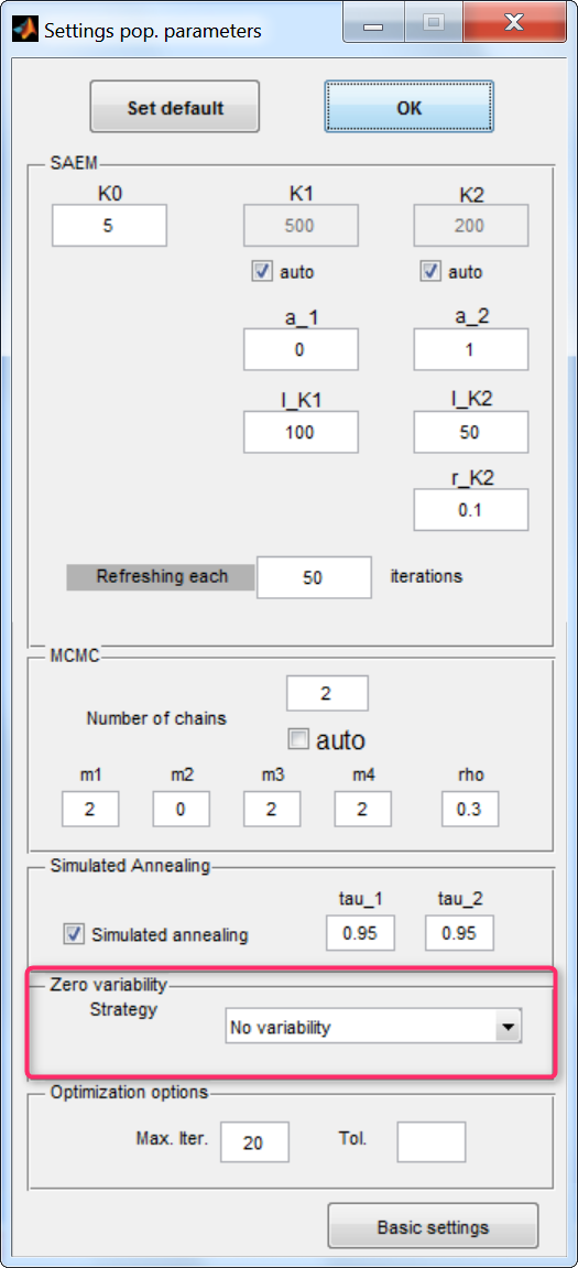 How are the parameters without variability handled? | Monolix